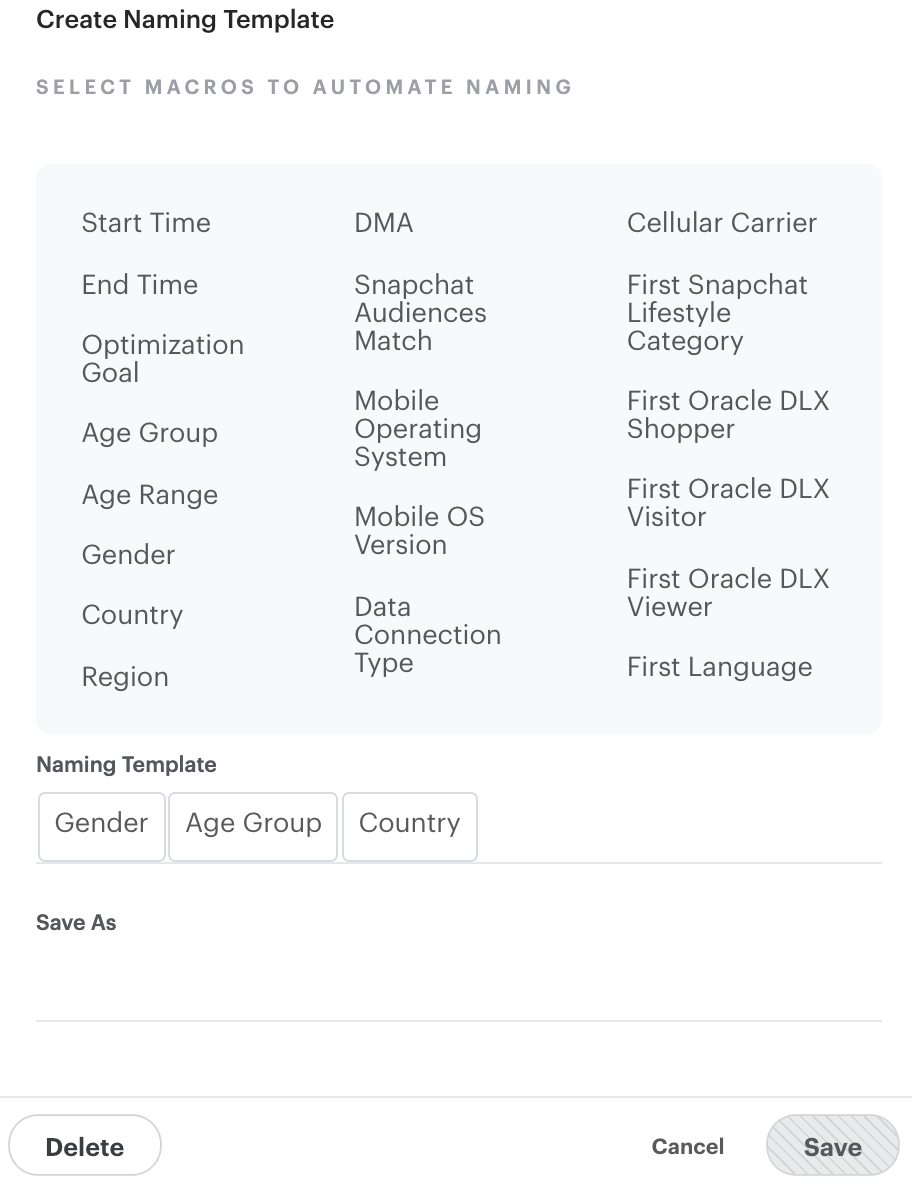 Custom Naming Templates