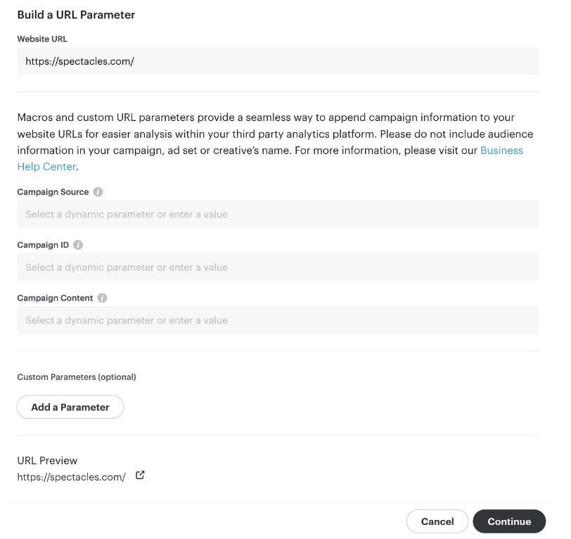 Add URL Macros and Custom Parameters to Dynamic Ads