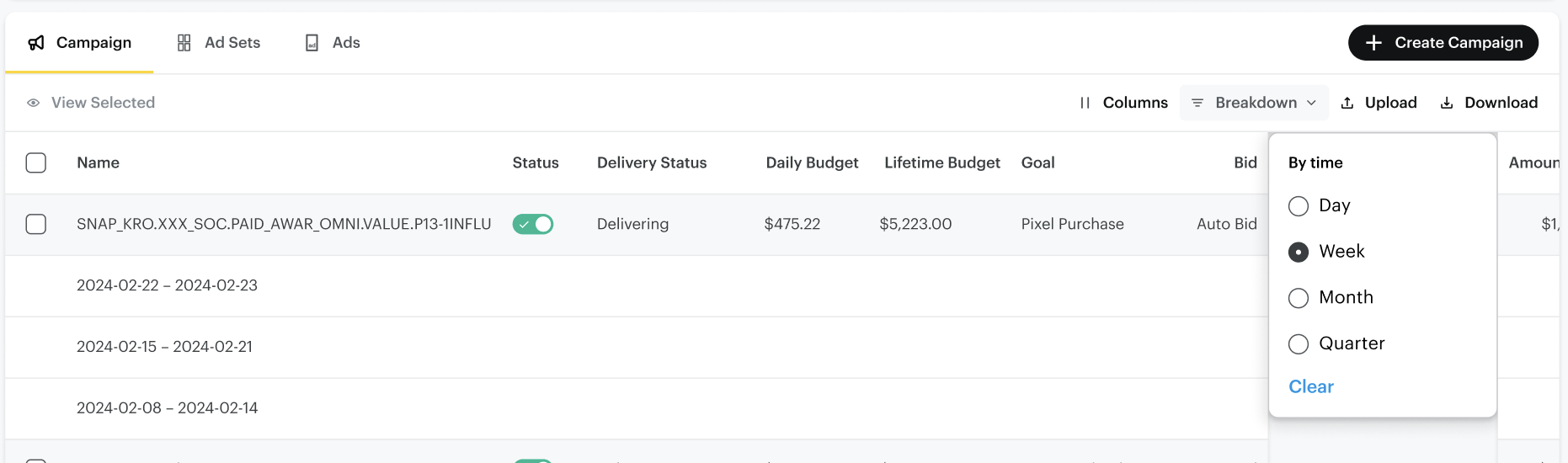 Add Filter and Breakdown to Table View