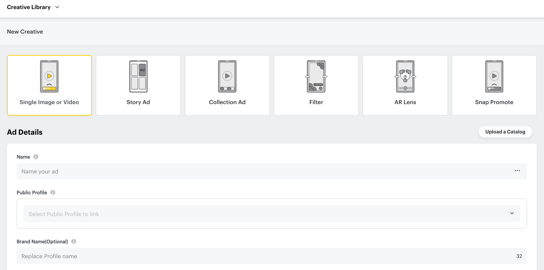 Add a New Creative to the Creative Library