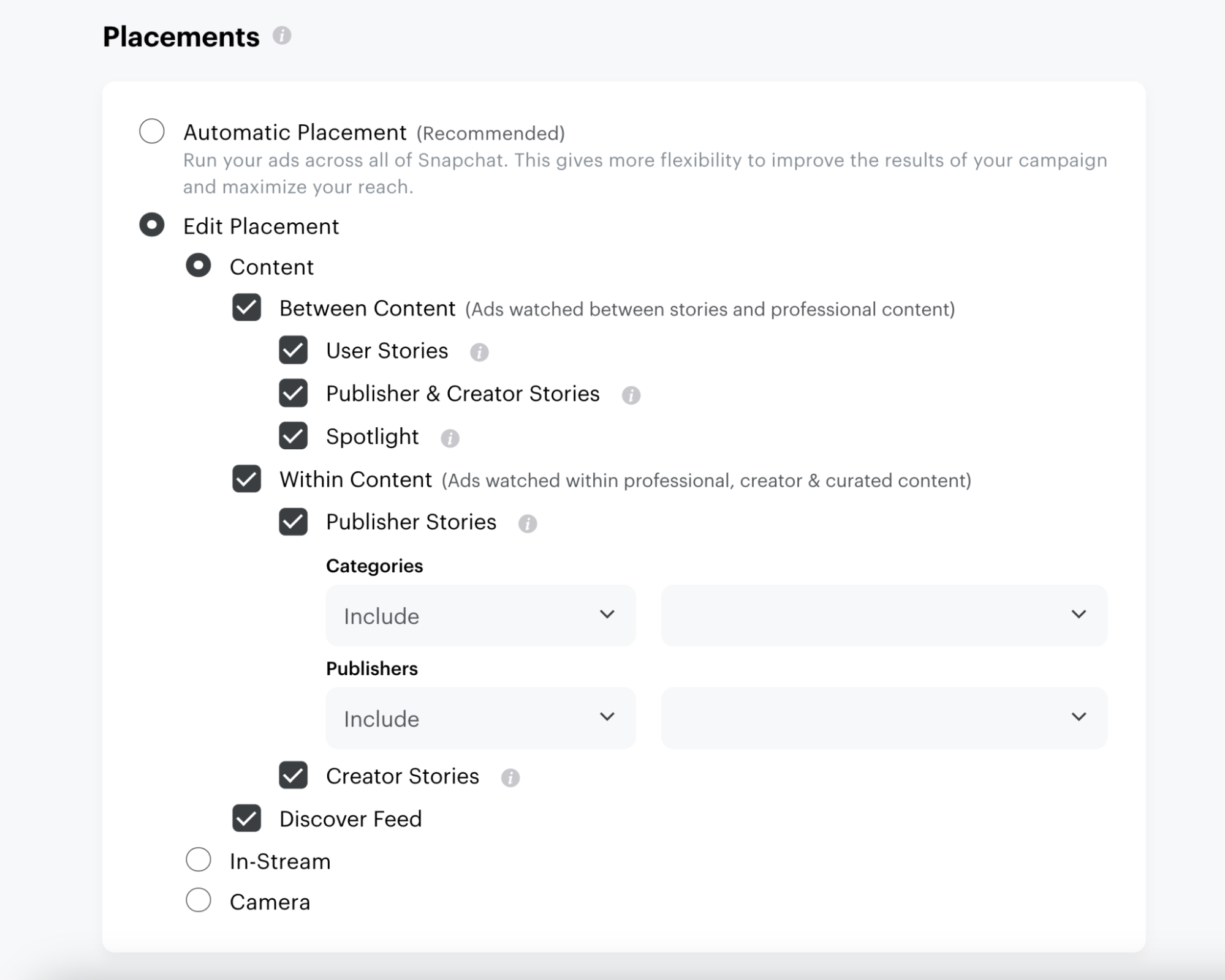Placement Options